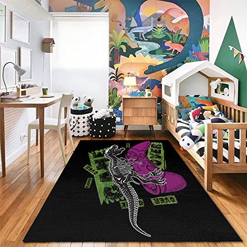 Gaming Room Carpet Rugs for Kids Teen Boys Bedroom Rug 3D Gamer Dinosaur Large Game Area Rugs Game Living Room Mat Bedroom Controller Player Gifts Non-Slip Floor Mat Blue Black 31"×63"