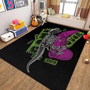 Gaming Room Carpet Rugs for Kids Teen Boys Bedroom Rug 3D Gamer Dinosaur Large Game Area Rugs Game Living Room Mat Bedroom Controller Player Gifts Non-Slip Floor Mat Blue Black 31"×63"