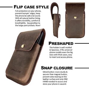 TarbicGear Leather Phone Pouch for Belt, S22 Ultra Belt Clip Holder for Men, Large Phone Holster, iPhone 13 Pro Max Belt Clip Case, Universal Smartphone Leather Sheath