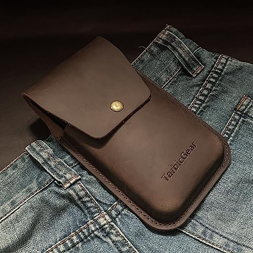 TarbicGear Leather Phone Pouch for Belt, S22 Ultra Belt Clip Holder for Men, Large Phone Holster, iPhone 13 Pro Max Belt Clip Case, Universal Smartphone Leather Sheath