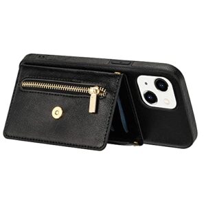 Yun Chi Crossbody Slim Wallet Cases for iPhone 13 Mini with Lanyard Strap Credit Card Holder 5.4'', PU Leather Protective Handbag Zipper Purse Kickstand Cover Women Girl (Black)