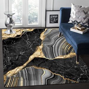 cekaso modern abstract marble pattern area rugs 7x10 black gold retro accent carpet for living dining room washable soft thick bedroom lux art deco home office floor rug vintage chic indoor runner