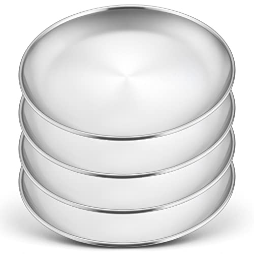 HaWare 4-Piece 18/8 Stainless Steel Plates, Metal 304 Dinner Dishes for Kids Toddlers Children, 9 Inch Feeding Serving Camping Plates, Reusable Dinnerware, Shatterproof & Non-toxic, Dishwasher Safe