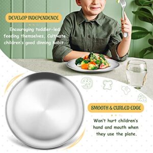 HaWare 4-Piece 18/8 Stainless Steel Plates, Metal 304 Dinner Dishes for Kids Toddlers Children, 9 Inch Feeding Serving Camping Plates, Reusable Dinnerware, Shatterproof & Non-toxic, Dishwasher Safe