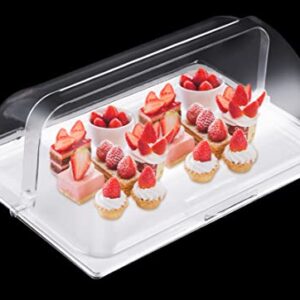 Food Serving Display Tray with Clear Roll Top Cover Reusable Platter Cake Pastry Dessert Display Tray Plate Case with Lid for Food Buffet