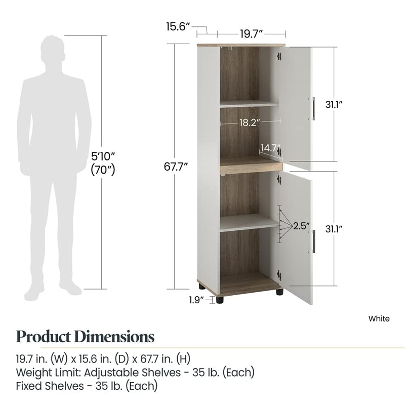 SystemBuild Whitmore 2 Door Kitchen Pantry Cabinet, White