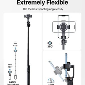 andobil MagStick Selfie Stick Tripod Compatible with MagSafe, [Redefined Phone Tripod] 63.5" Extendable Magnetic Cell Phone Tripod Stand with Wireless Remote, Tripod for iPhone 14 13 12 & All Phones