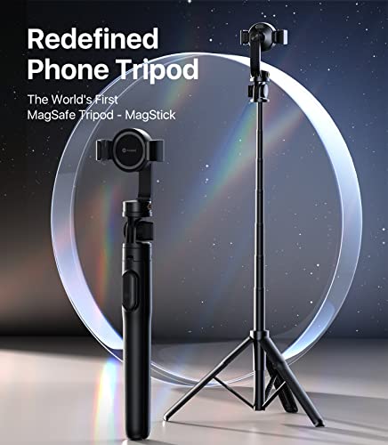 andobil MagStick Selfie Stick Tripod Compatible with MagSafe, [Redefined Phone Tripod] 63.5" Extendable Magnetic Cell Phone Tripod Stand with Wireless Remote, Tripod for iPhone 14 13 12 & All Phones