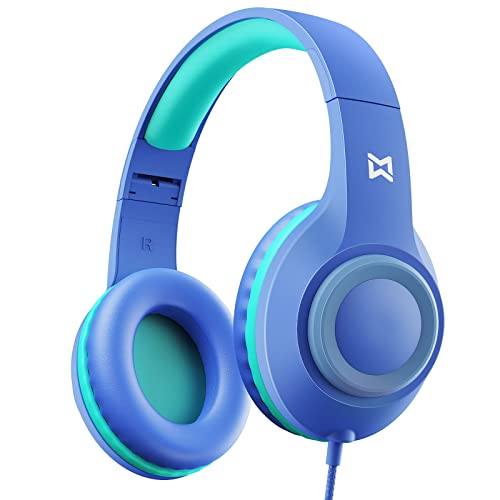 Mevoix Kids Headphones Wired, 94dB Volume Limit Over Ear Kids Headphones for School, Foldable Kids Headphones with Mic for Boys Girls Teens, Wired Toddler Headphones for iPad Tablet Kindle