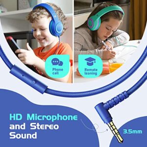 Mevoix Kids Headphones Wired, 94dB Volume Limit Over Ear Kids Headphones for School, Foldable Kids Headphones with Mic for Boys Girls Teens, Wired Toddler Headphones for iPad Tablet Kindle