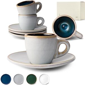 kivy 3 oz espresso cups set of 4 - italian style espresso cups and saucers - stoneware espresso cup set - demitasse cups set of 4 - espresso mugs - espresso shot cups - espresso cups and saucers blue