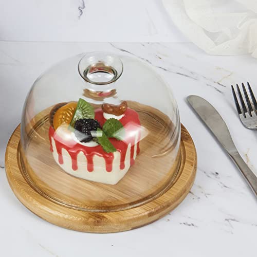 KVMORZE Glass Dessert Dome with Base, Mini Decorative Cake Tray with Glass Dome Cover, 5.9" Cake Fruit Display Server Tray for Kitchen, Birthday, Wedding, Appetizer Dessert and Cheese Serving Platter