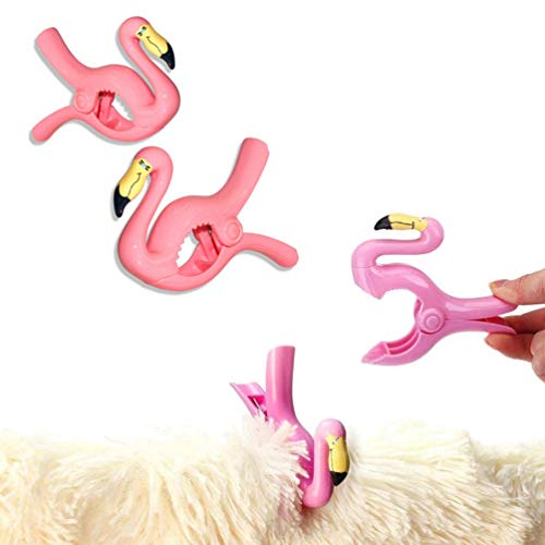 Ycnpeatt Beach Towel Clips, 2 Pcs Flamingo Towel Clips Portable Pink Clothes Grip Sunbed Pegs for Holiday Chair Pool