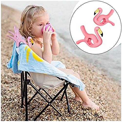 Ycnpeatt Beach Towel Clips, 2 Pcs Flamingo Towel Clips Portable Pink Clothes Grip Sunbed Pegs for Holiday Chair Pool