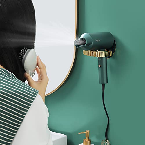 CARURLIFF Hair Dryer Holder Wall Mounted Ring Plastic Blower Rack Bathroom Adhesive Wall Holder for Dryer (Green)