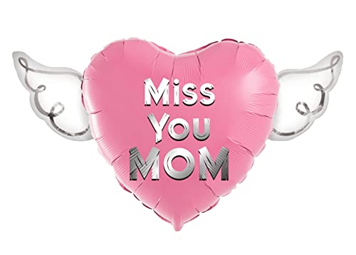 Miss You Mom Heavenly Balloons heart shaped with angel wings (Pink)