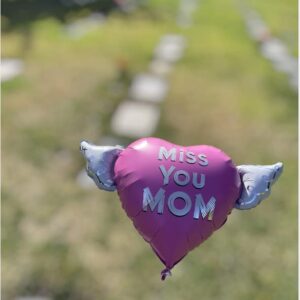 Miss You Mom Heavenly Balloons heart shaped with angel wings (Pink)