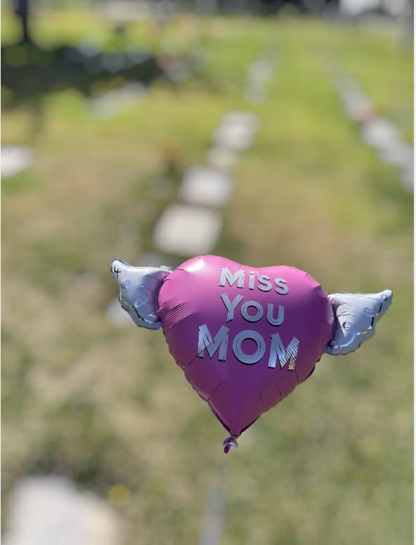 Miss You Mom Heavenly Balloons heart shaped with angel wings (Pink)