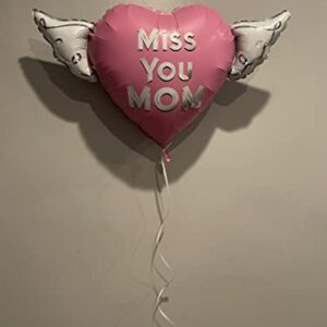 Miss You Mom Heavenly Balloons heart shaped with angel wings (Pink)