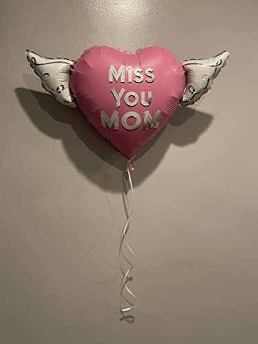 Miss You Mom Heavenly Balloons heart shaped with angel wings (Pink)