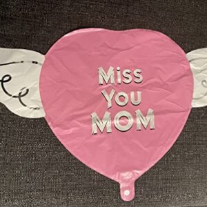 Miss You Mom Heavenly Balloons heart shaped with angel wings (Pink)