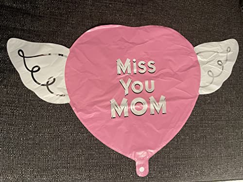 Miss You Mom Heavenly Balloons heart shaped with angel wings (Pink)