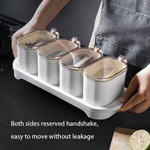 Kitchen Storage Container Condiment Jar, Multi-Compartment Condiment Container With Lid and Spoon, Used to Store Salt, Pepper, Sugar, Spices, Cornstarch and Chicken Stock Powder, etc.