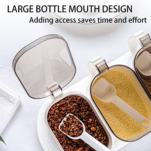 Kitchen Storage Container Condiment Jar, Multi-Compartment Condiment Container With Lid and Spoon, Used to Store Salt, Pepper, Sugar, Spices, Cornstarch and Chicken Stock Powder, etc.