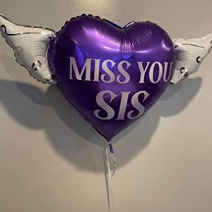 Miss You Sis Heavenly Balloons heart shaped with angel wings (Purple)