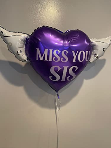 Miss You Sis Heavenly Balloons heart shaped with angel wings (Purple)