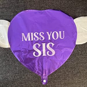 Miss You Sis Heavenly Balloons heart shaped with angel wings (Purple)