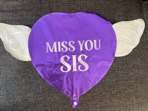 Miss You Sis Heavenly Balloons heart shaped with angel wings (Purple)