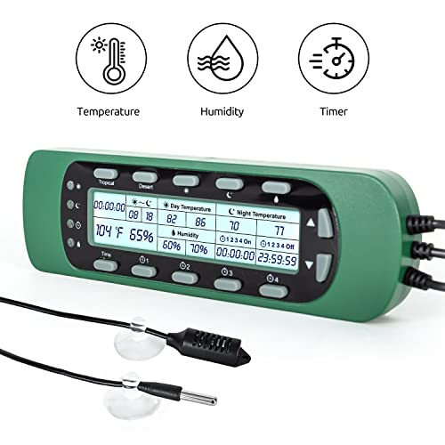 REPTI ZOO Reptile Digital Thermometer Hygrometer Controller for Reptile Tank Water Terrarium Waterproof Reptile Timer with Thermostat Controller Lighting Timer