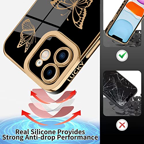 MZELQ Designed for iPhone 11 Case Butterfly Design for Women Girl with Screen Protector,Cute Luxury Plating Bumper Case with Full Camera Lens Protection Cover 6.1 inch- Black