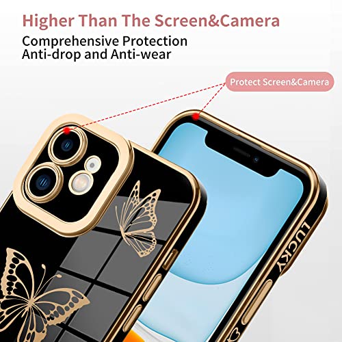 MZELQ Designed for iPhone 11 Case Butterfly Design for Women Girl with Screen Protector,Cute Luxury Plating Bumper Case with Full Camera Lens Protection Cover 6.1 inch- Black