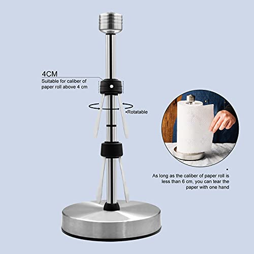 BAOREYTEK Paper Towel Holder Stand, Stainless Steel Paper Roll Holder Countertop, Free Standing Kitchen Paper Holder with Weighted Base for Kitchen