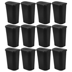 sterilite 11.3 gallon d shape flat side lift top lid wastebasket trash can for kitchen, home office, and garage, or workspace, black (12 pack)