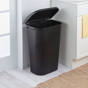 Sterilite 11.3 Gallon D Shape Flat Side Lift Top Lid Wastebasket Trash Can for Kitchen, Home Office, and Garage, or Workspace, Black (12 Pack)