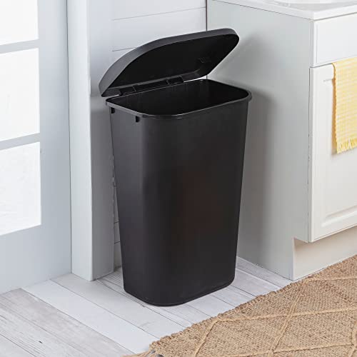 Sterilite 11.3 Gallon D Shape Flat Side Lift Top Lid Wastebasket Trash Can for Kitchen, Home Office, and Garage, or Workspace, Black (12 Pack)