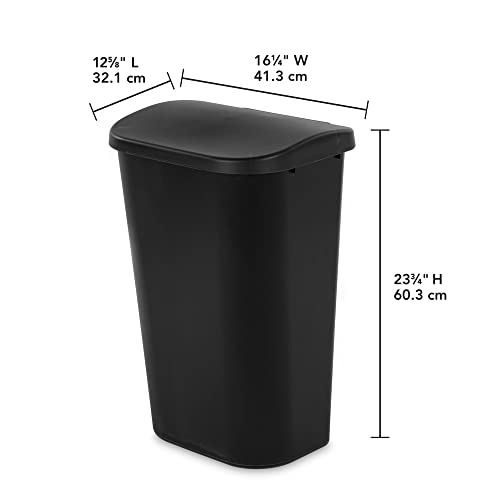 Sterilite 11.3 Gallon D Shape Flat Side Lift Top Lid Wastebasket Trash Can for Kitchen, Home Office, and Garage, or Workspace, Black (12 Pack)