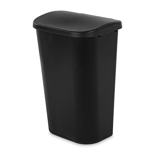 Sterilite 11.3 Gallon D Shape Flat Side Lift Top Lid Wastebasket Trash Can for Kitchen, Home Office, and Garage, or Workspace, Black (12 Pack)