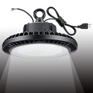 qmix led high bay light 150w 22,500lm 1-10v dimmable with 5' cable w/us plug, ufo high bay light 5000k daylight 600w mh replacement, commercial bay lighting dlc/etl listed