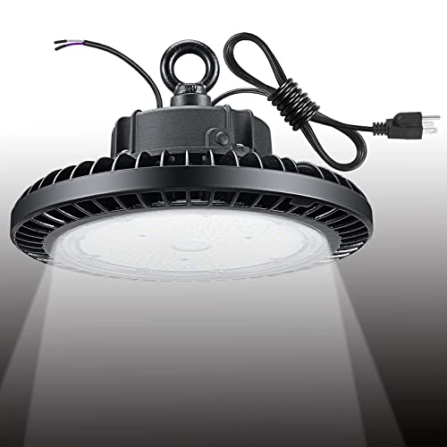 Qmix LED High Bay Light 150W 22,500LM 1-10V Dimmable with 5' Cable W/US Plug, UFO High Bay Light 5000K Daylight 600W MH Replacement, Commercial Bay Lighting DLC/ETL Listed