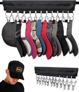 hat rack for baseball caps, 2 pack hat organizer holder for hanger & room closet display, 24 hat storage clips for hang ball caps winter beanie & accessories(black+black)