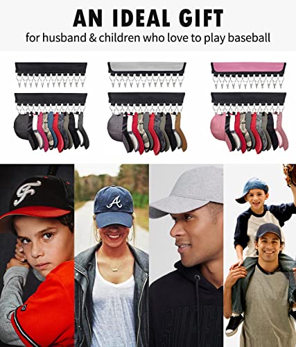 Hat Rack for Baseball Caps, 2 Pack Hat Organizer Holder for Hanger & Room Closet Display, 24 Hat Storage Clips for Hang Ball Caps Winter Beanie & Accessories(Black+Black)