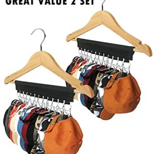 Hat Rack for Baseball Caps, 2 Pack Hat Organizer Holder for Hanger & Room Closet Display, 24 Hat Storage Clips for Hang Ball Caps Winter Beanie & Accessories(Black+Black)