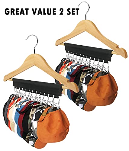 Hat Rack for Baseball Caps, 2 Pack Hat Organizer Holder for Hanger & Room Closet Display, 24 Hat Storage Clips for Hang Ball Caps Winter Beanie & Accessories(Black+Black)