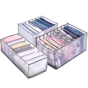 drawer & wardrobe clothes organizer for folded clothes - transparent mesh closet and drawer organizers for jeans, pants, leggings, t-shirts and more (3 pack)