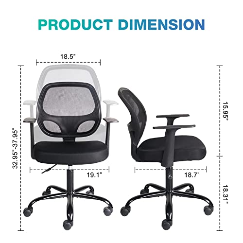 Ergonomic Home Office Desk Chair, Small Desk Chair with Comfortable Lumbar Support, Wide Seat and Armrest, Breathable Mesh Task Chair Swivel Rolling Height Adjustable Chair for Study, Office