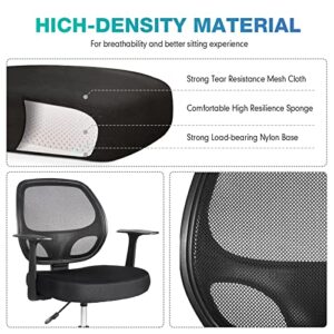 Ergonomic Home Office Desk Chair, Small Desk Chair with Comfortable Lumbar Support, Wide Seat and Armrest, Breathable Mesh Task Chair Swivel Rolling Height Adjustable Chair for Study, Office